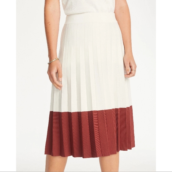 Ann Taylor | Skirts | Burgundy Cream Pleated Sweater Skirt | Poshmark
